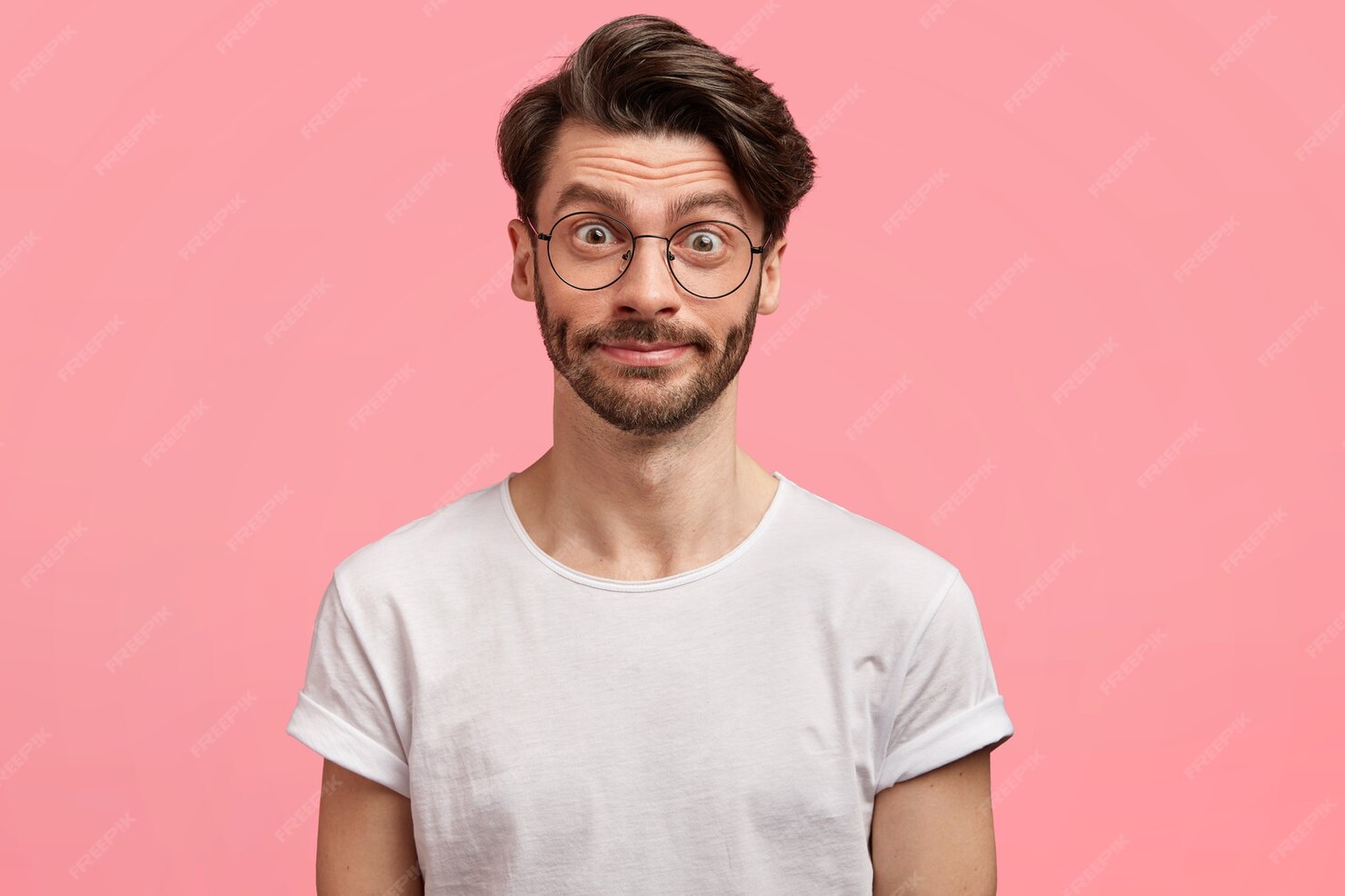 Free Photo Dark Haired Man With Round Glasses