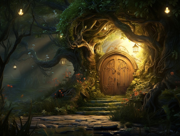 Door stretching into fantasy world | AI-generated image Door stretching into fantasy world | AI-generated image