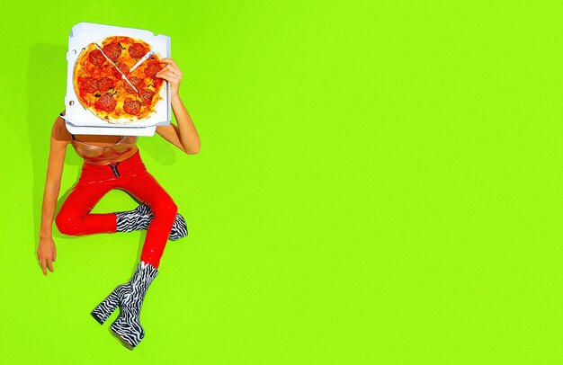 Premium Photo Fashion Creative Design Minimal Art Pizza Addict Sexy Hungry Girl Food Porn Concept