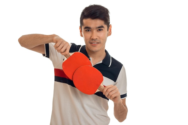 Premium Photo | Handsome young brunett sportsman practicing ping-pong ... Premium Photo | Handsome young brunett sportsman practicing ping-pong ...
