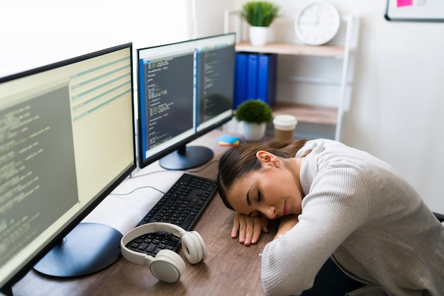 Free Photo | I'm so tired. Sleepy woman sleeping on top of her work ... Free Photo | I'm so tired. Sleepy woman sleeping on top of her work ...