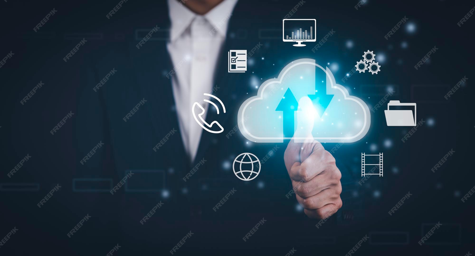 Premium Photo Man Touching Connect To Data Information On The Cloud Computing Technology