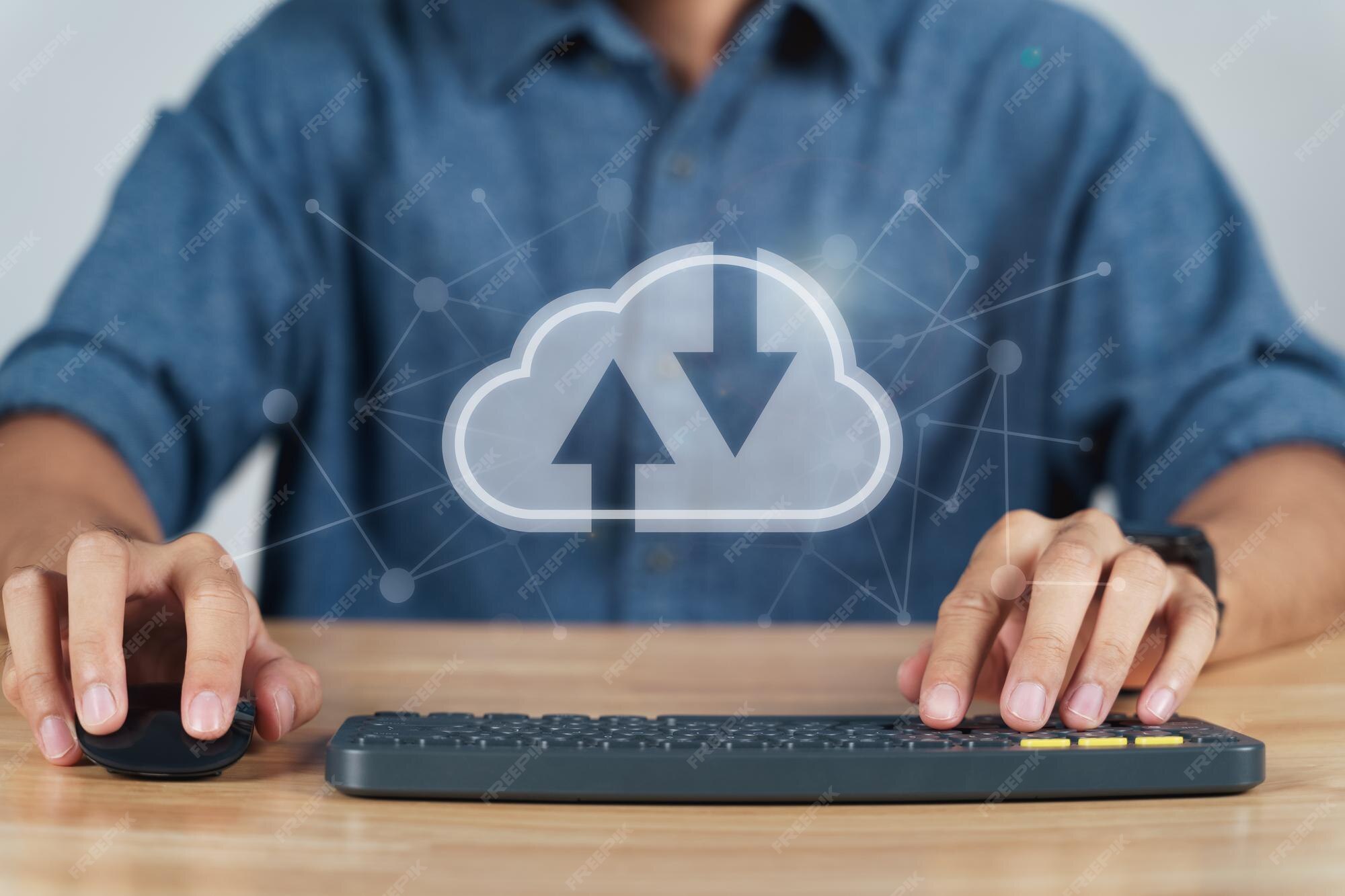 Premium Photo | Man using computer with virtual cloud computing with connection line cloud ...