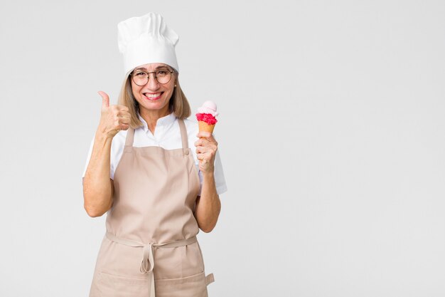 Premium Photo Middle Age Pretty Baker Woman With An Ice Cream