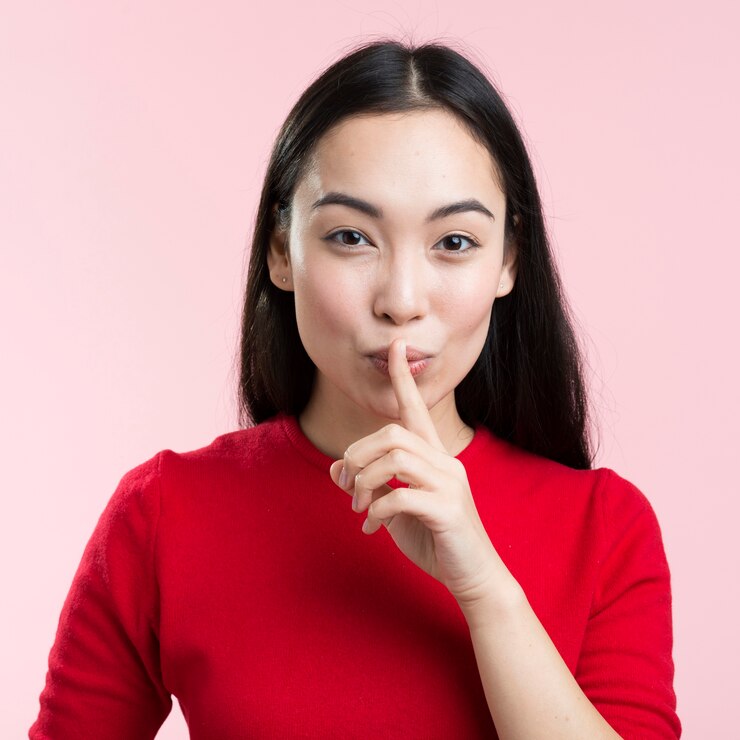 Free Photo Portrait Female Showing Silence Sign