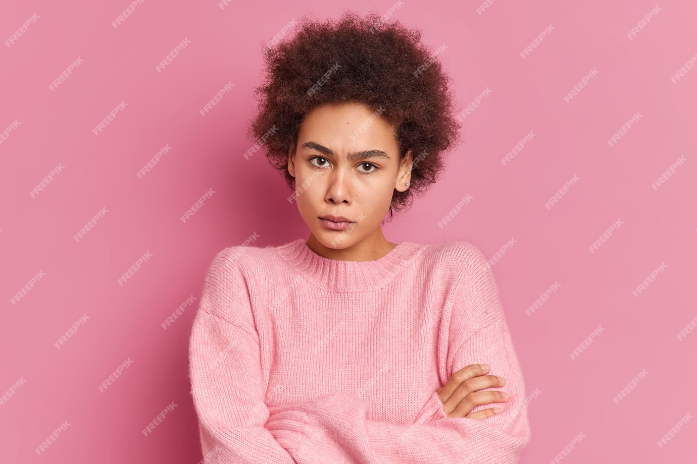 Free Photo Portrait Of Serious Angry African American Woman Stands
