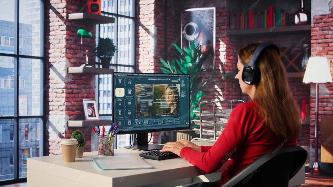 Software Developer At Home Office Coding On Desktop Using Ai Powered Script Free Photo