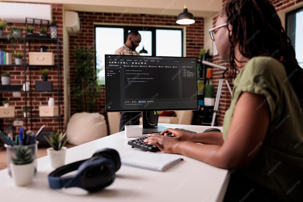 Free Photo | Woman coder developing software for freelance project ...