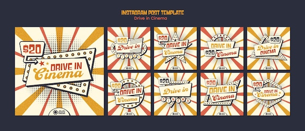 Free PSD | Drive in cinema instagram posts template Free PSD | Drive in cinema instagram posts template