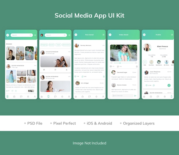 Premium PSD | Social media app ui kit Premium PSD | Social media app ui kit