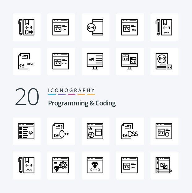 Free Vector | 20 programming and coding line icon pack like develop ...
