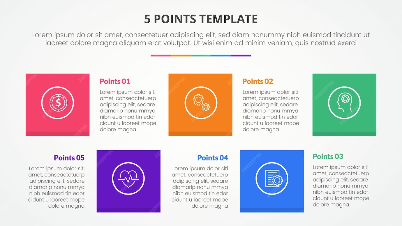 Free Vector | 5 points stage template infographic concept for slide presentation with square ...