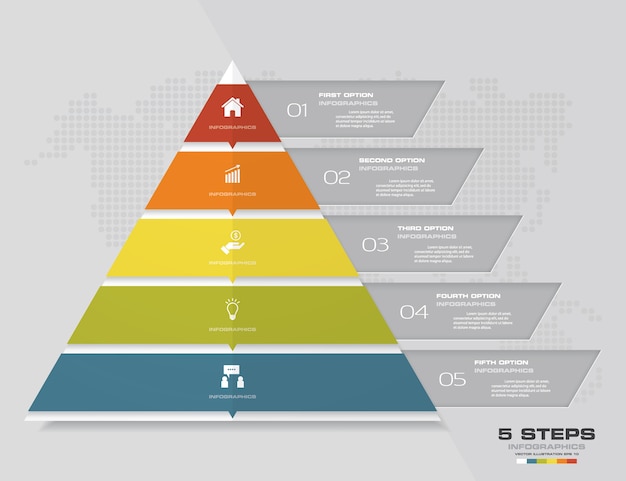 Premium Vector | 5 steps pyramid chart for data presentation. Premium Vector | 5 steps pyramid chart for data presentation.