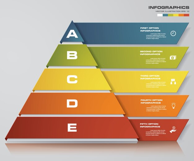 Premium Vector | 5 steps pyramid with free space for text on each level. Premium Vector | 5 steps pyramid with free space for text on each level.