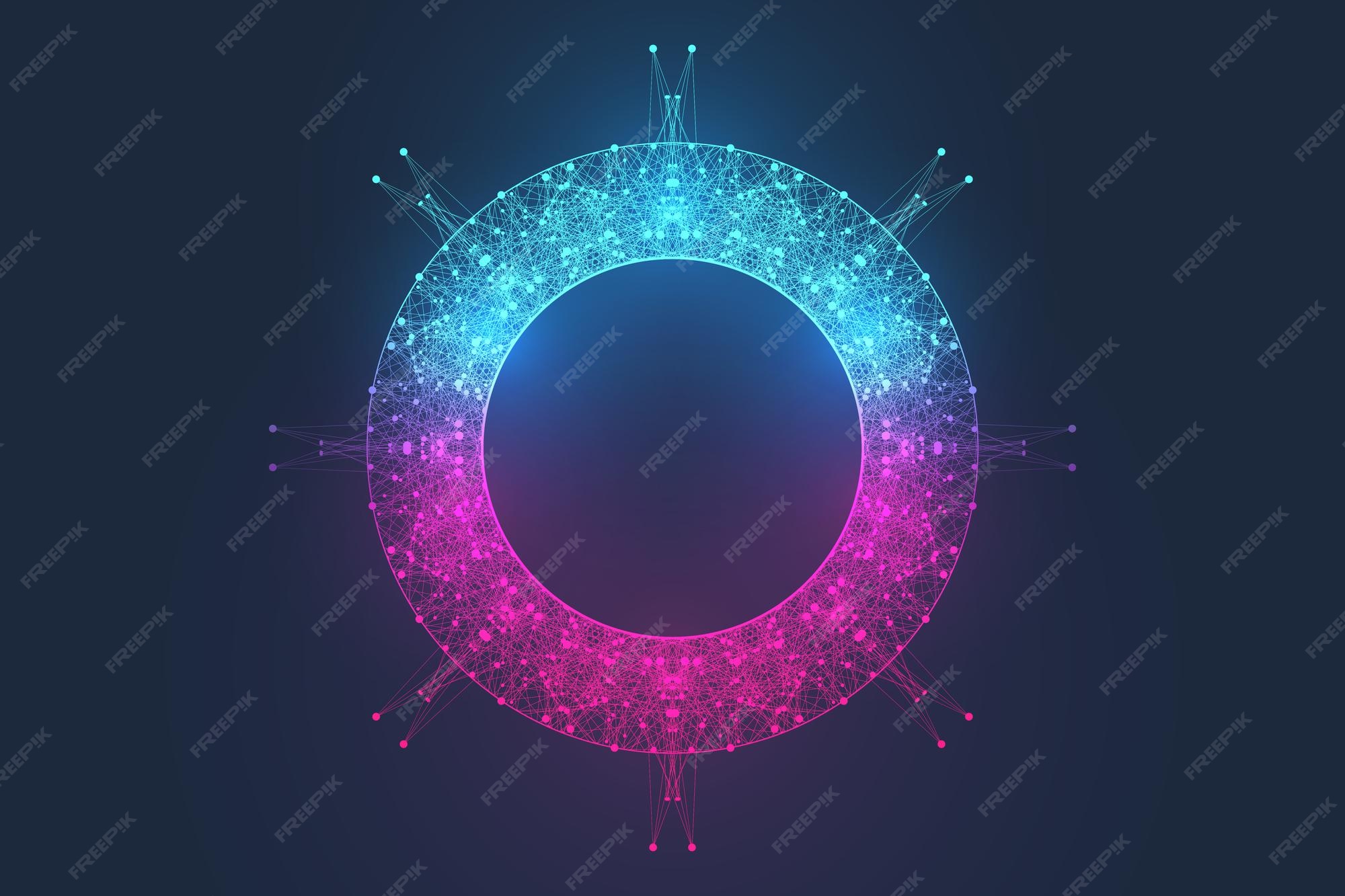 동적 입자 파도 흐름과 추상 과학적 배경 프랙탈 요소를 사용한 3d 데이터 시각화 사이버펑크 스타일 디지털 벡터 일러스트 레이 션 프리미엄 벡터