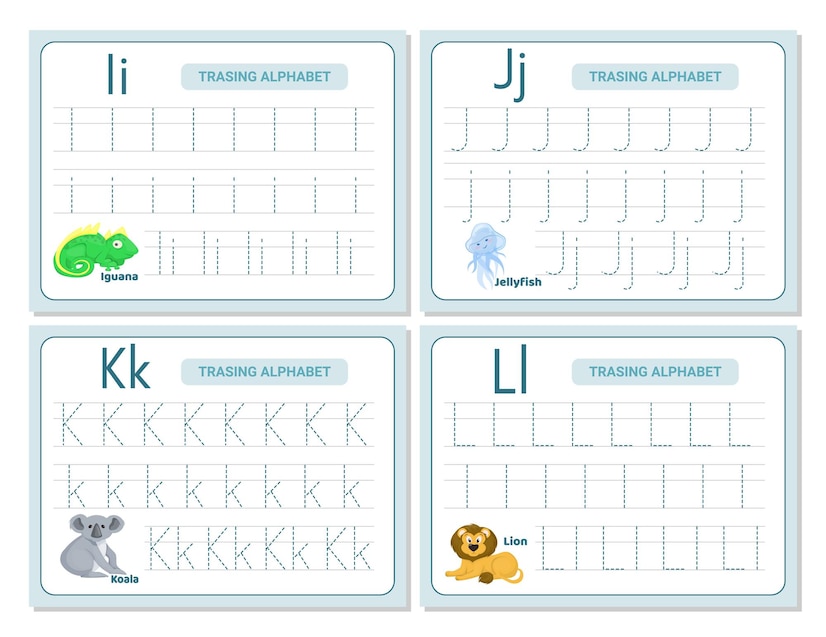 Premium Vector | Alphabet tracing practice letter i, j, k, l. tracing ... Premium Vector | Alphabet tracing practice letter i, j, k, l. tracing ...