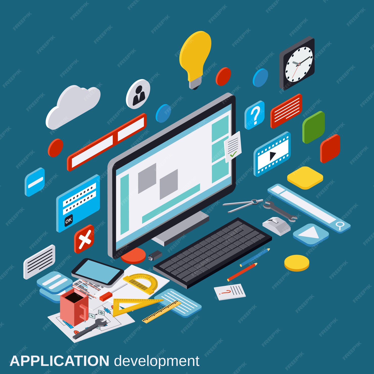 Premium Vector | Application development, seo process, algorithm optimization, website ...