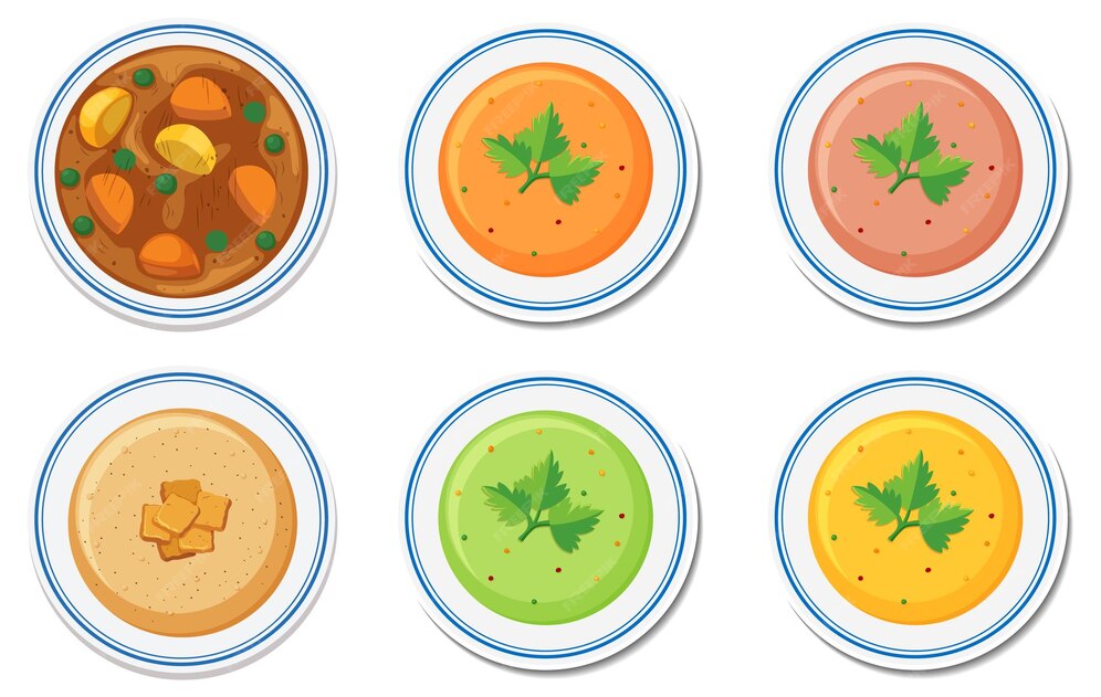Free Vector Assorted Soups And Stews Illustration