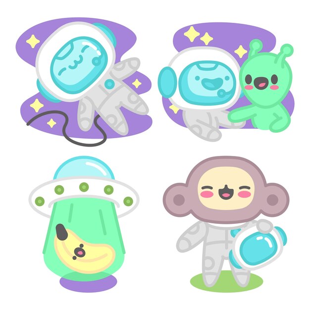 Free Vector | Astronomy stickers collection with monkey and banana Free Vector | Astronomy stickers collection with monkey and banana