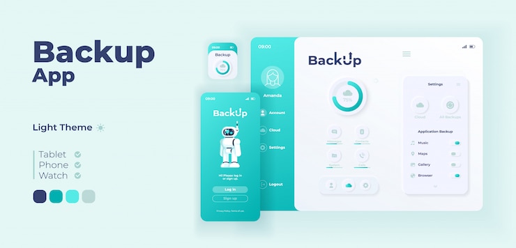 Premium Vector Backup App Screen Adaptive Design Template Cloud Storage Application Day Mode