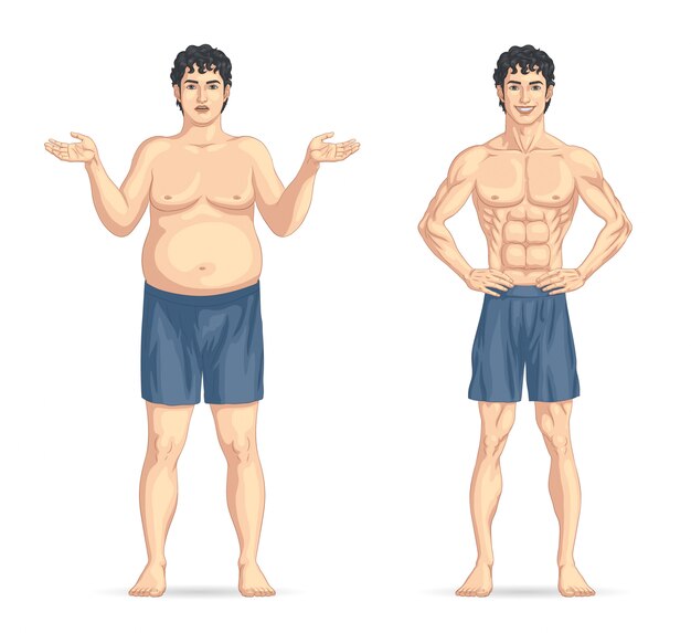 Premium Vector Weight Loss Fat Vs Slim Before And After Concept