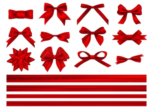 Premium Vector | Red ribbon bows. set of red gift bows. Premium Vector | Red ribbon bows. set of red gift bows.