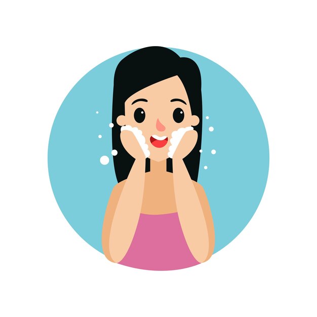 Premium Vector Brunette Girl Cleaning Her Face With Foam Woman
