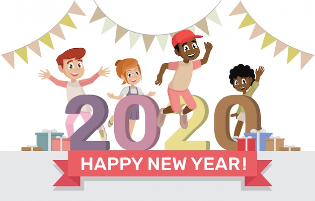Premium Vector | Cartoon character poses happy new year 2020 Premium Vector | Cartoon character poses happy new year 2020