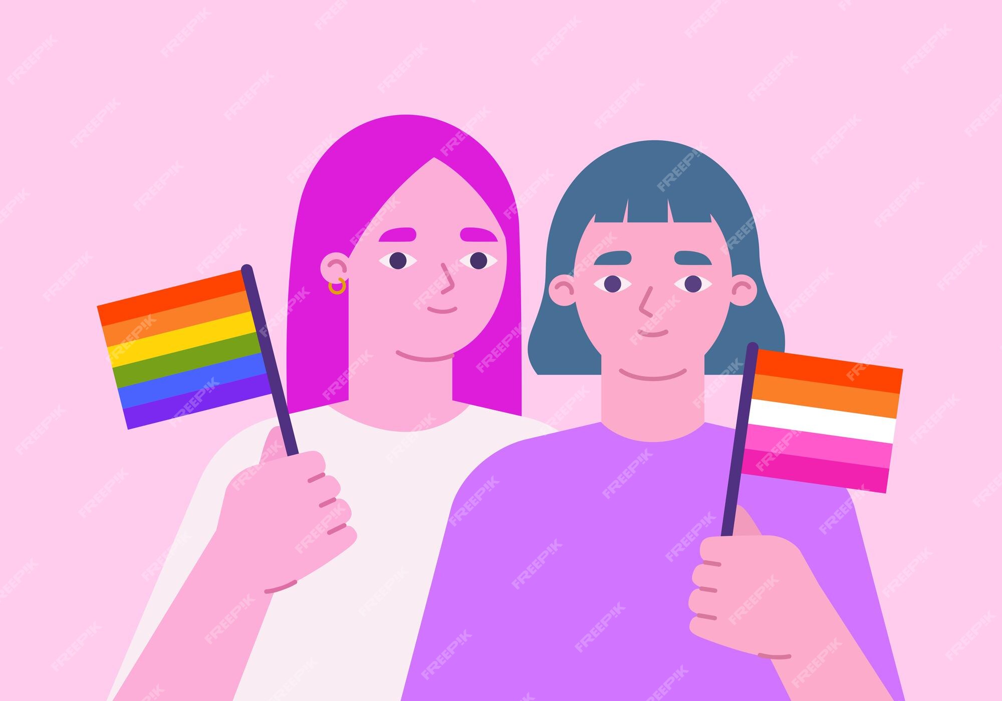 Premium Vector Caucasian Lesbian Couple Pride Month Celebration Women