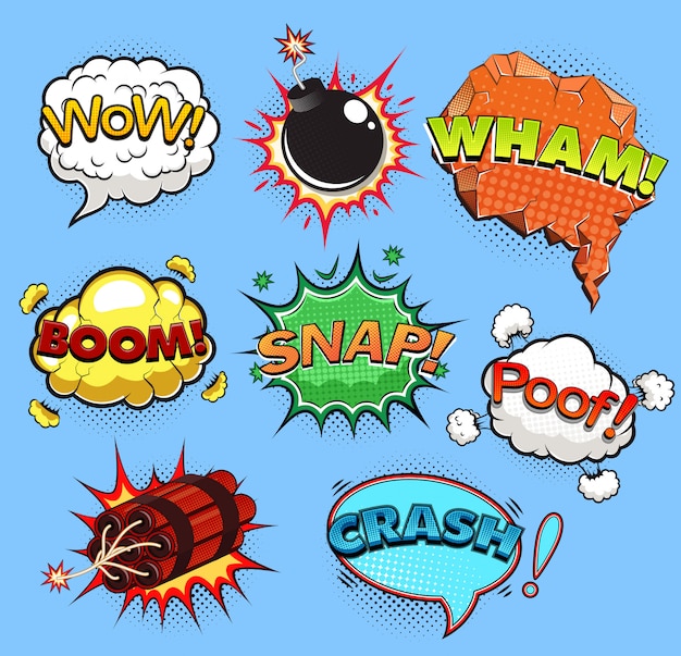Premium Vector | Comic speech bubbles. sound effects. illustration Premium Vector | Comic speech bubbles. sound effects. illustration