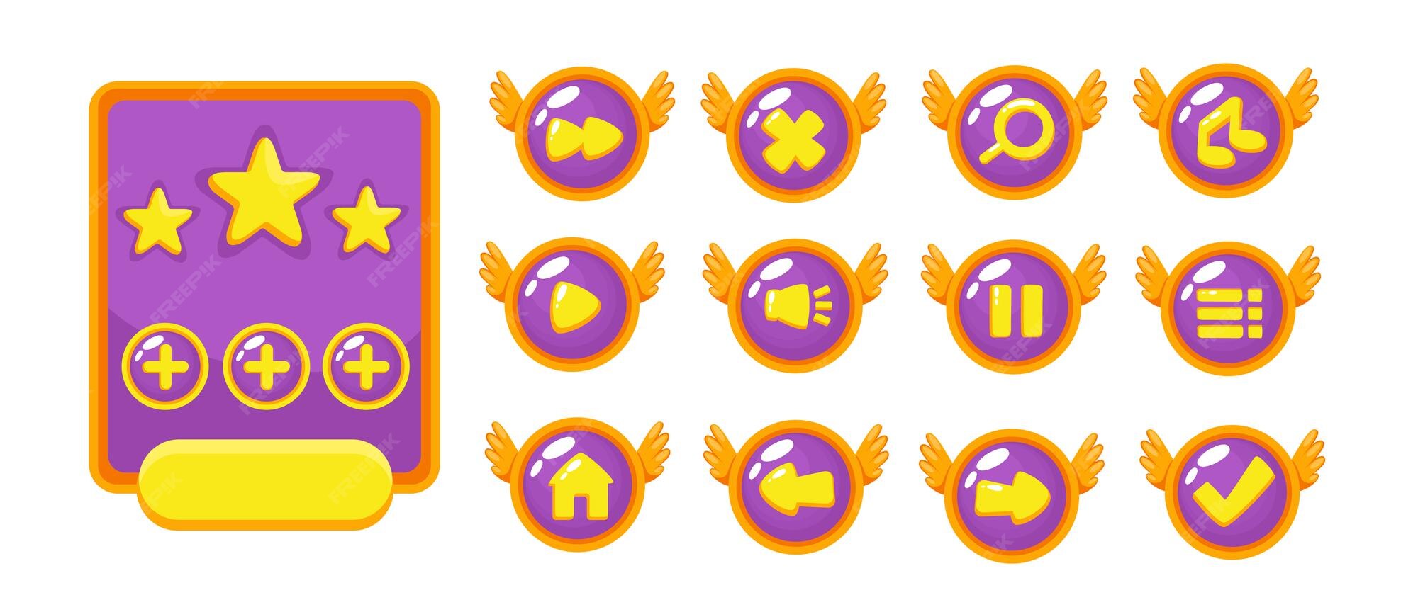 Premium Vector | Complete set of level button game pop-up, icon, window and elements for ...