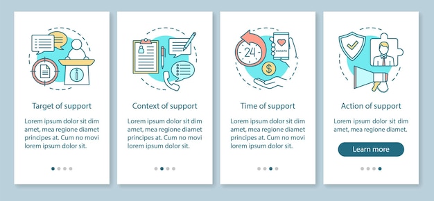 기업의 사회적 책임 온보딩 모바일 앱 페이지 화면 벡터 템플릿 소셜 라이선스 연습 웹사이트 단계 지원 대상 컨텍스트 시간 조치 Ux Ui Gui 스마트폰