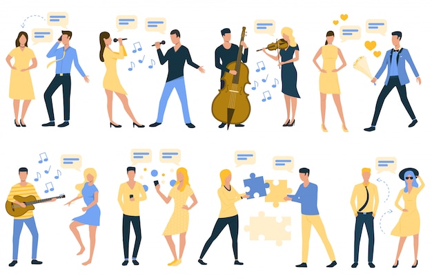 Free Vector | Couple on date character set Free Vector | Couple on date character set
