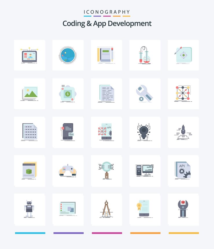 Free Vector | Creative Coding And App Development 25 Flat icon pack ...