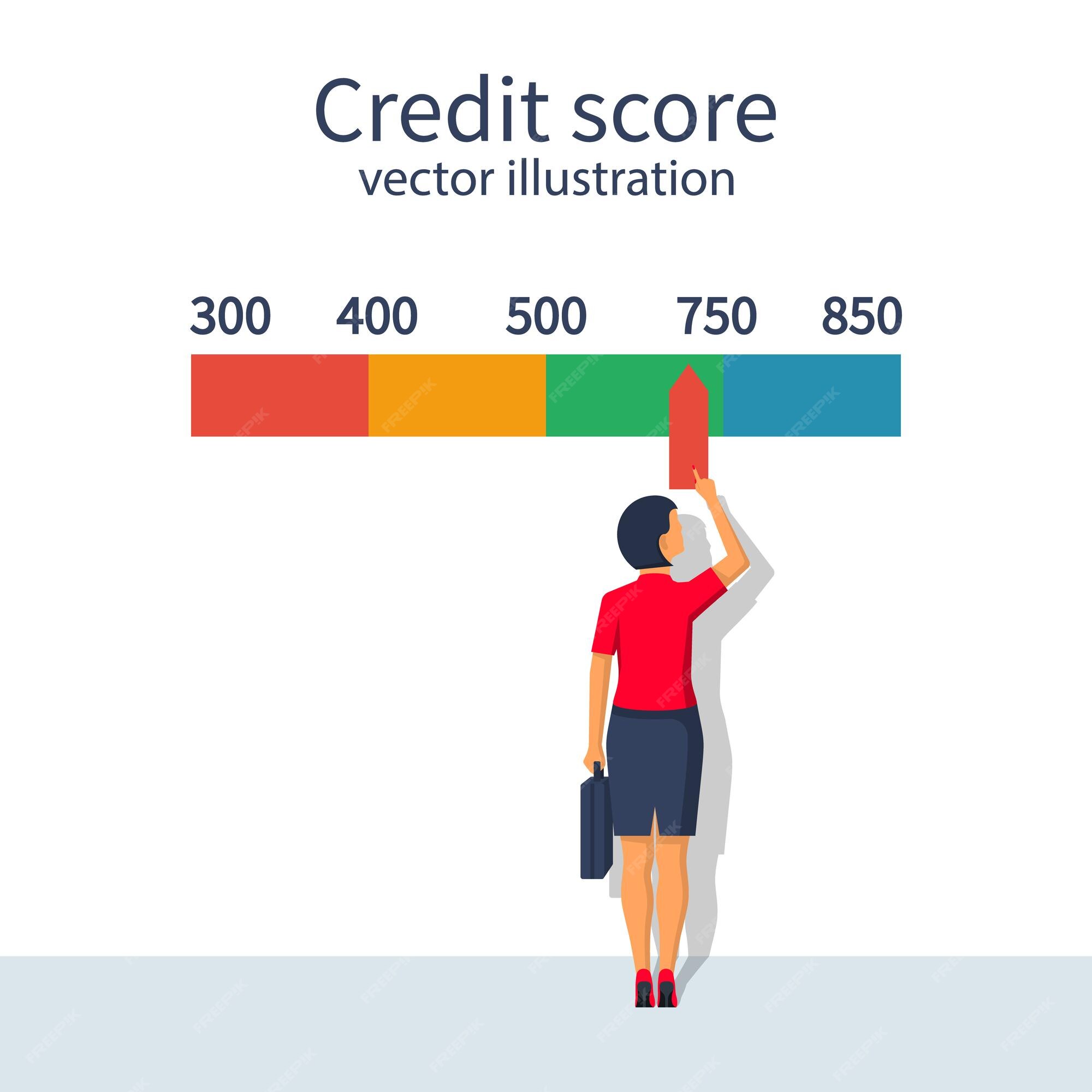 Premium Vector | Credit score, gauge. woman changing personal credit ... Premium Vector | Credit score, gauge. woman changing personal credit ...