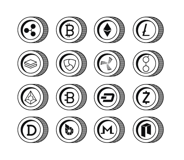 Premium Vector | Cryptocurrency set types icons Premium Vector | Cryptocurrency set types icons