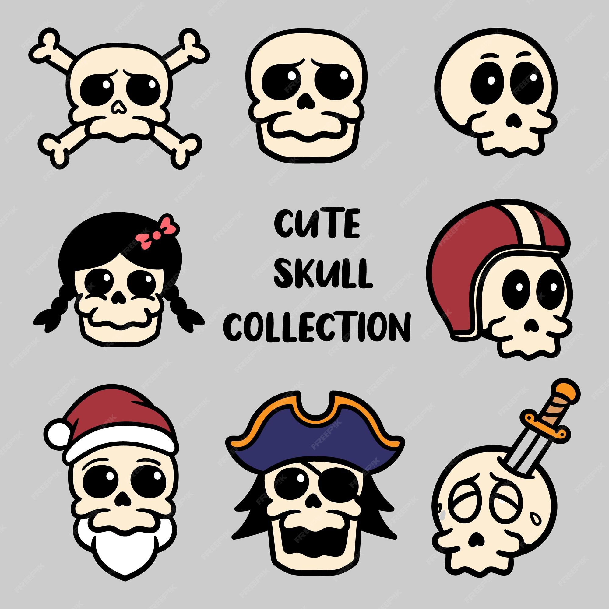 Premium Vector | Cute doodle skull collection set Premium Vector | Cute doodle skull collection set