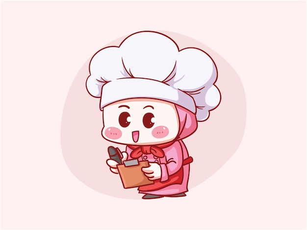 Premium Vector | Cute and kawaii muslim female chef wearing hijab ... Premium Vector | Cute and kawaii muslim female chef wearing hijab ...