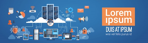 Premium Vector | Data center cloud computer connection hosting server database synchronize ...