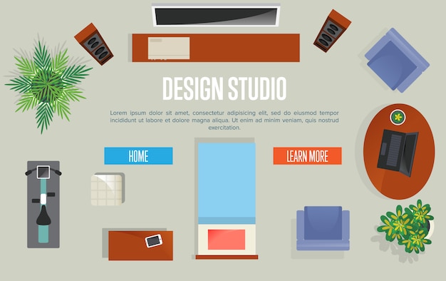Premium Vector | Design studio concept with top view apartment Premium Vector | Design studio concept with top view apartment