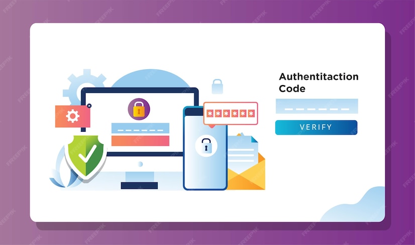 Premium Vector | Desktop computer with smartphone send authentication code