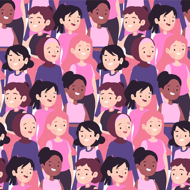 Free Vector Diverse Womens Day Pattern With Women Faces