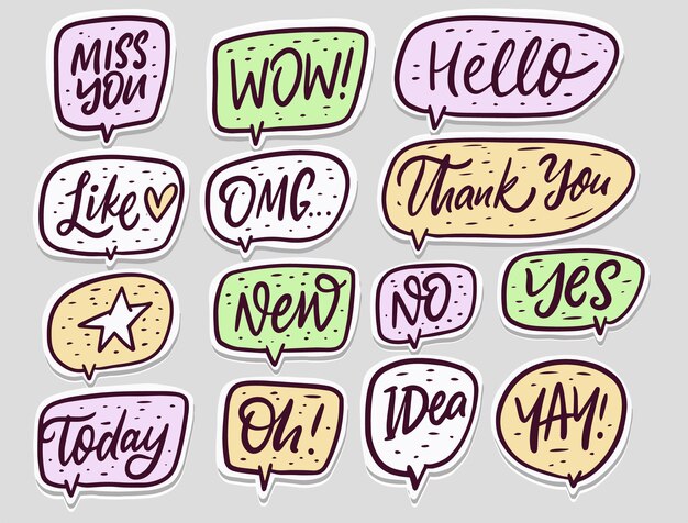 Premium Vector | Doodle speech bubbles dialog word set Premium Vector | Doodle speech bubbles dialog word set