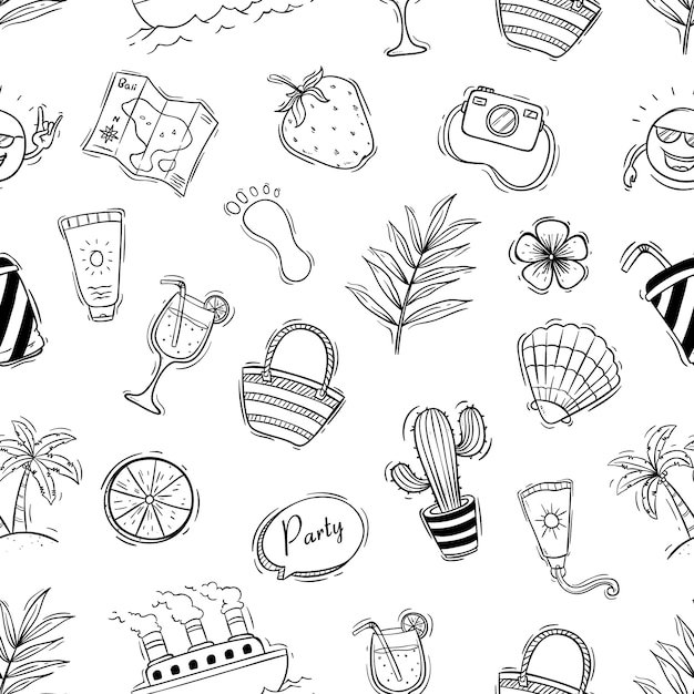 Premium Vector | Doodle summer elements seamless pattern Premium Vector | Doodle summer elements seamless pattern