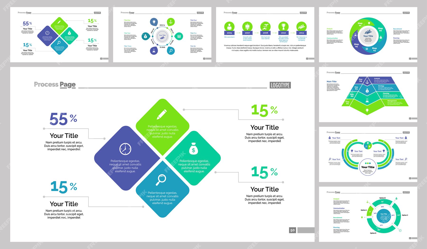 Free Vector | Eight research slide templates set Free Vector | Eight research slide templates set
