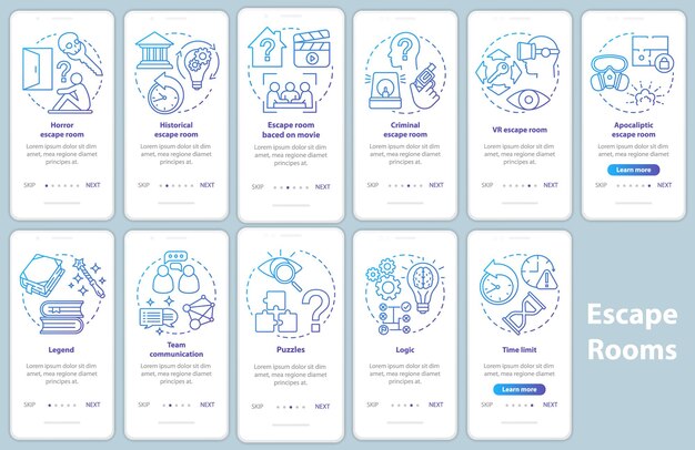 Premium Vector Escape Room Onboarding Mobile App Page Screen Set With