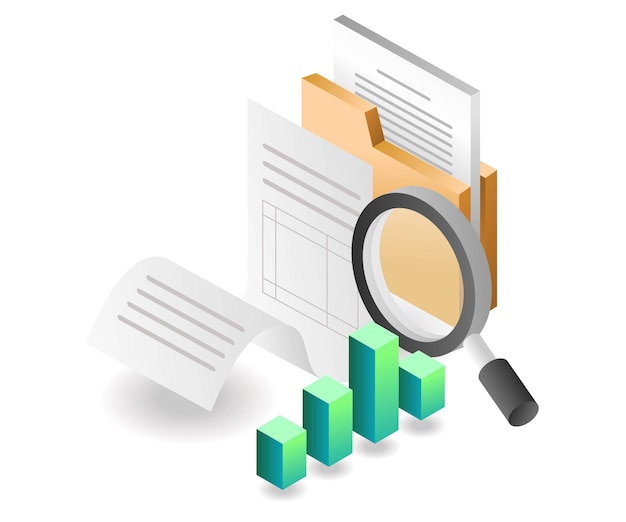 Premium Vector | Flat isometric concept illustration search data in folder Premium Vector | Flat isometric concept illustration search data in folder
