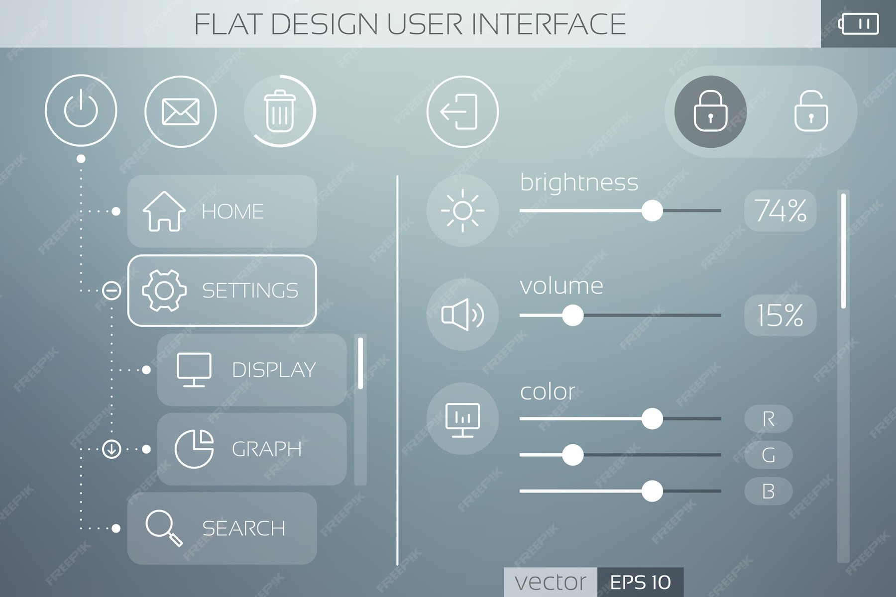 Free Vector | Flat ui template with icons buttons sliders and web ...
