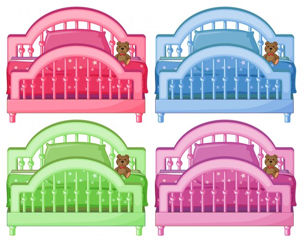 Premium Vector | Four colorful beds Premium Vector | Four colorful beds