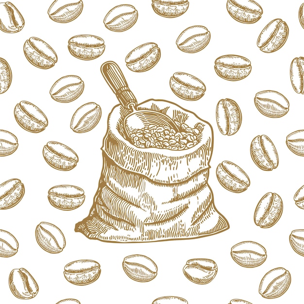 Premium Vector | Hand drawn coffee seamless pattern coffee bag sketch Premium Vector | Hand drawn coffee seamless pattern coffee bag sketch